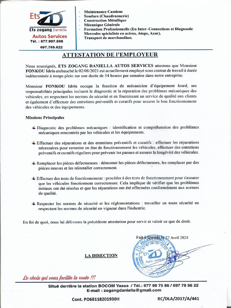 Attestaion Fonkou | PDF