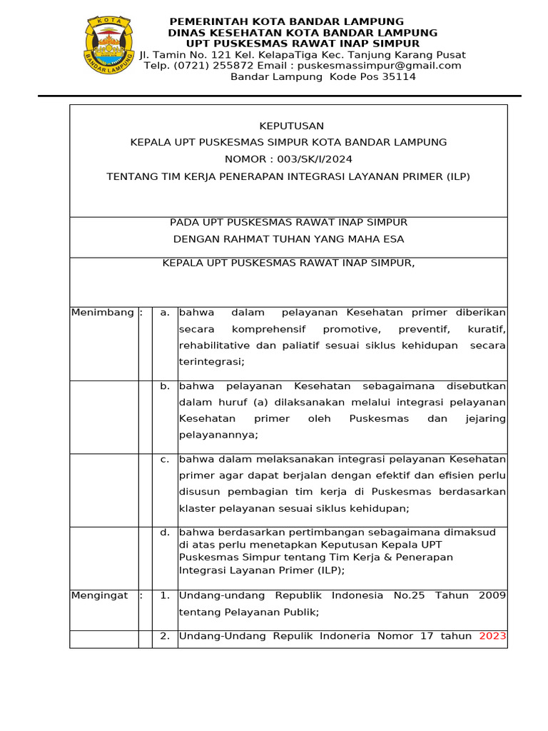 SK Tim Kerja Ilp | PDF