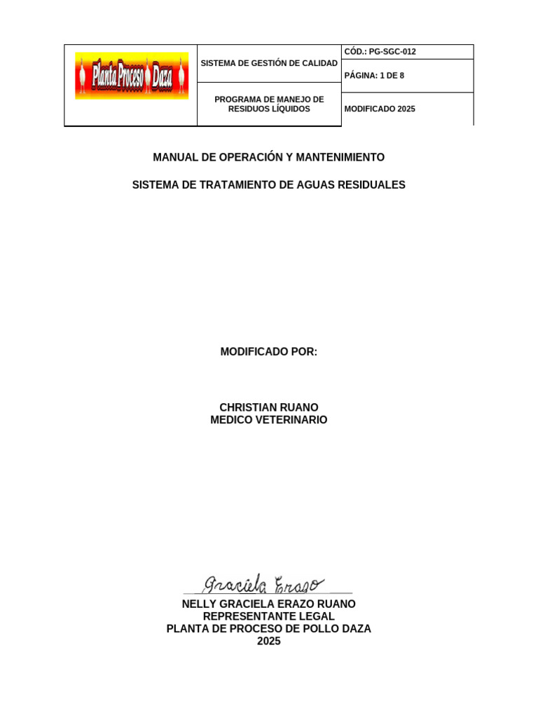 Manual de Operación y Mantenimiento Ptar | PDF | Agua | Aguas residuales