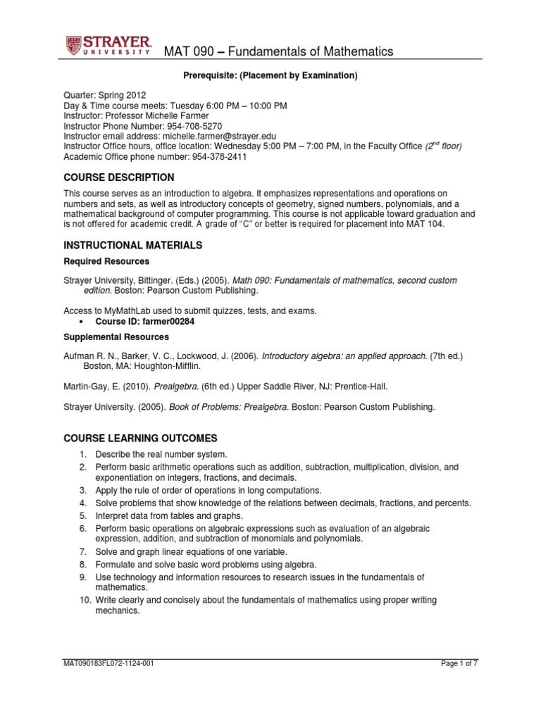 Mat 090 Spring 2012 Syl Lab Us | PDF | Educational Technology | Test ...