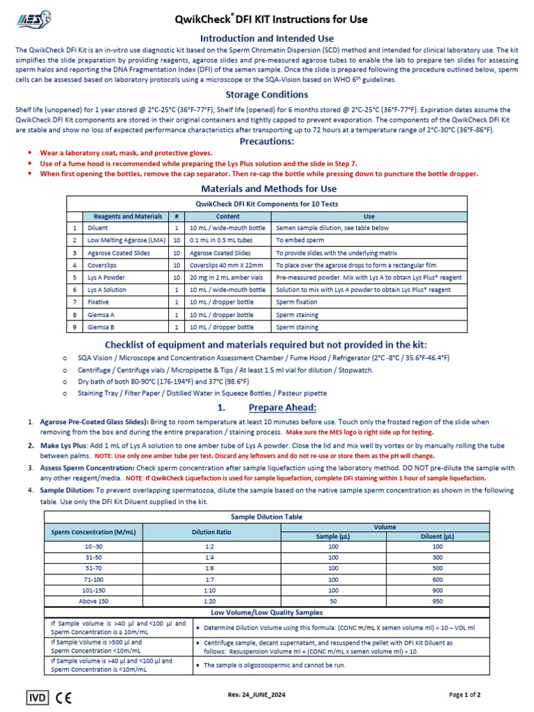 Mes Qwikcheck Dfi Kit Ifu 25 June 2024 MD | PDF