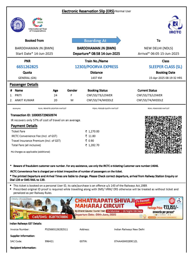 12303/poorva Express Sleeper Class (SL) | PDF | Identity Document ...