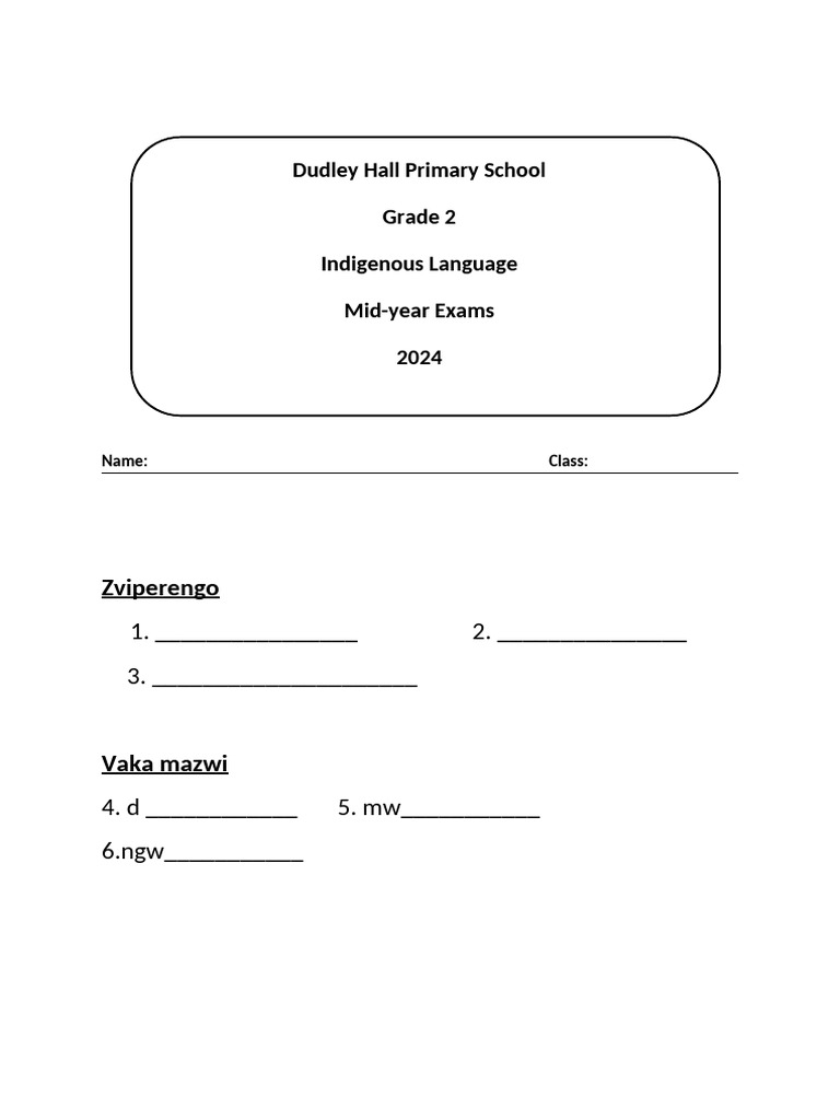 Grade 2 Indigenous Language Exam | PDF