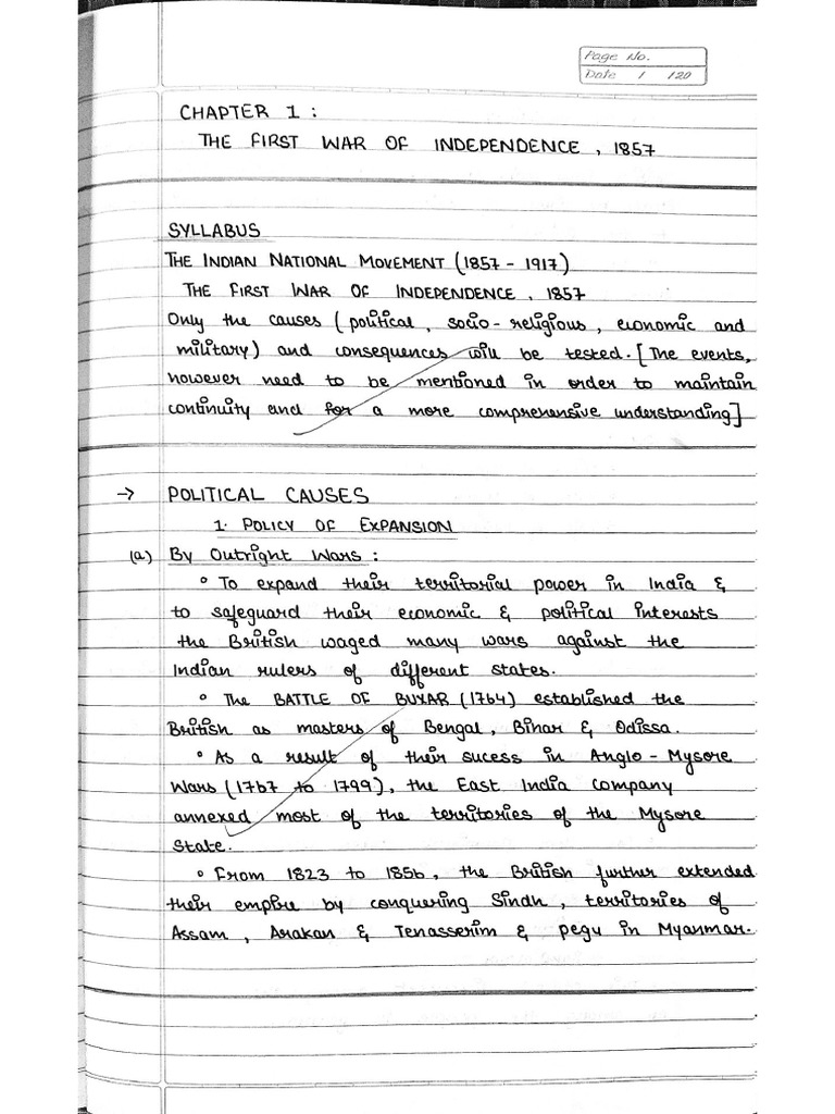 First War of Independence Syllabus Notes | PDF