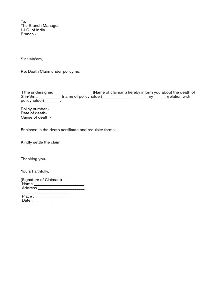 Claim Intimation Letter | PDF