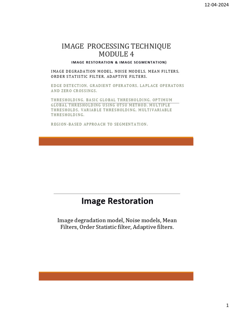 Module 4 - Upto Globalthresholding | PDF | Image Segmentation | Image Processing