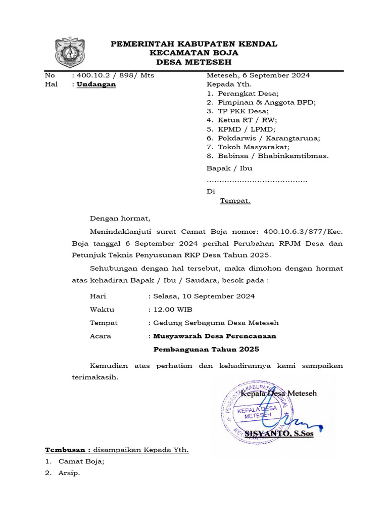 Undangan Musdes RKP 2025 | PDF