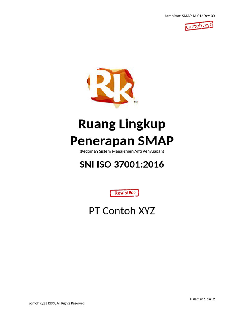(Contoh - Xyz) Ruang Lingkup Penerapan SMAP | PDF
