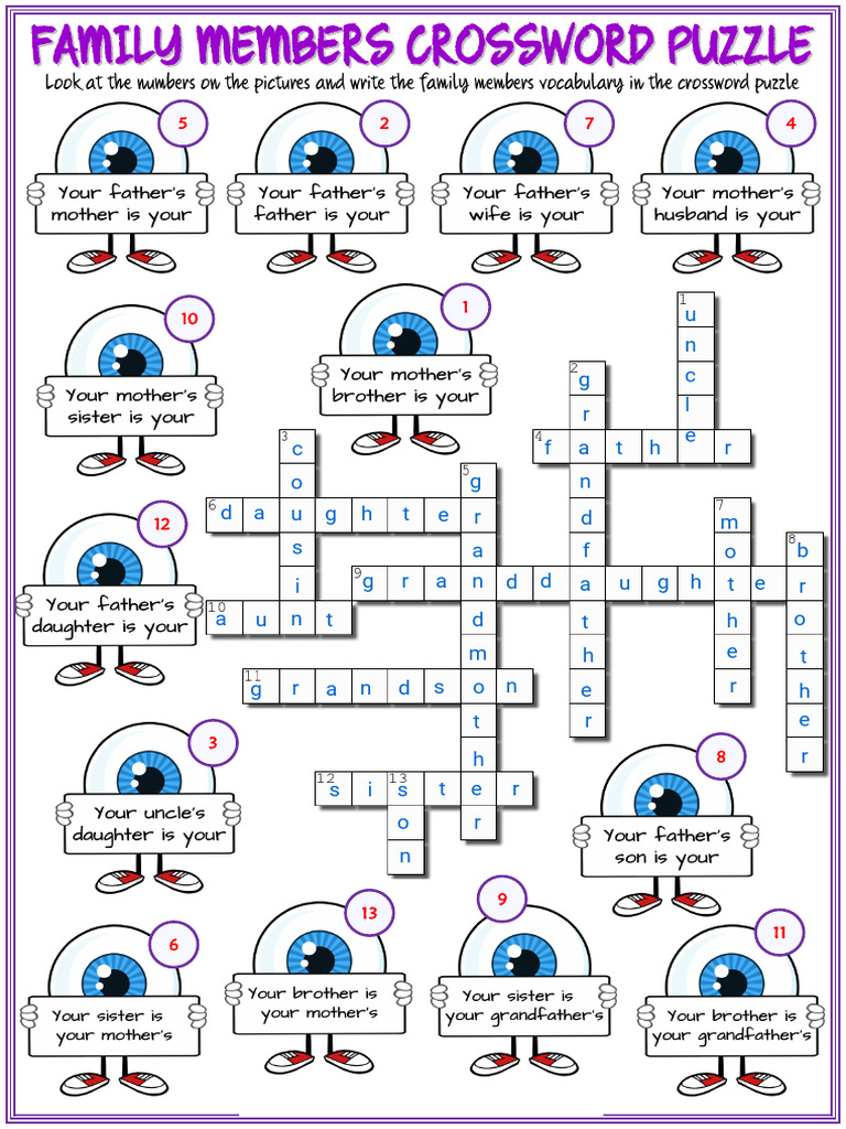 Family Members Vocabulary Esl Crossword Puzzle Worksheet For Kids | PDF