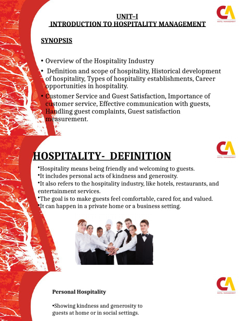 Unit-I Introduction To Hospitality Management For Notes | PDF ...