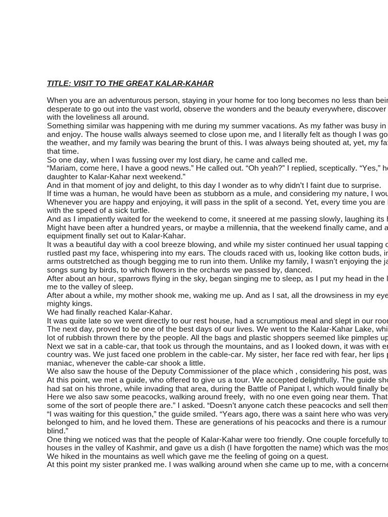 Visit to the Great Kalar Kahar | PDF