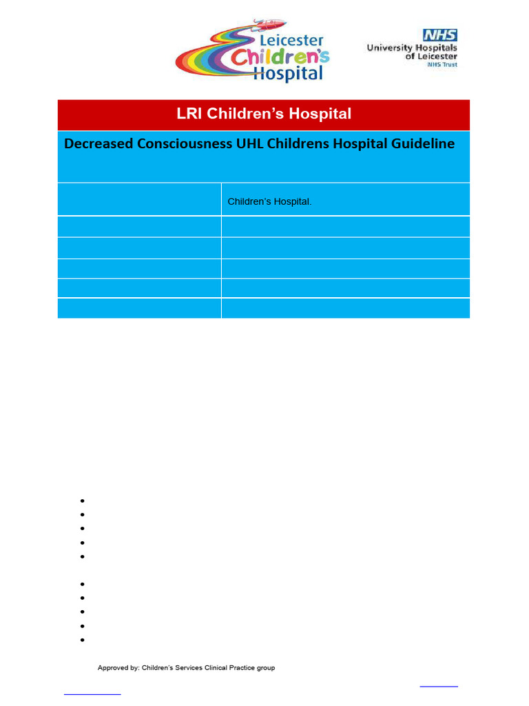 Decreased Consciousness UHL Childrens Hospital Guideline | PDF ...