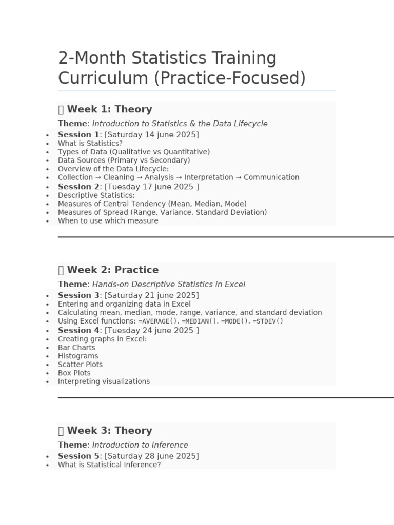 Statistics Training Curriculum | PDF | Statistics | Variance