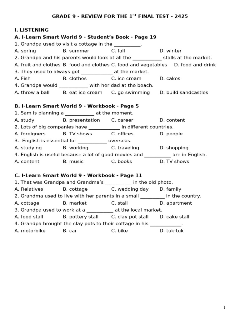Grade 9 Final Test Review Guide | PDF | Tourism | Energy Conservation