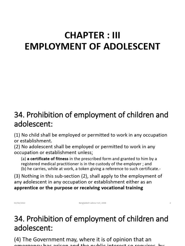 Chapter 3 - Employment of Adolescent | PDF | Child Labour | Employment