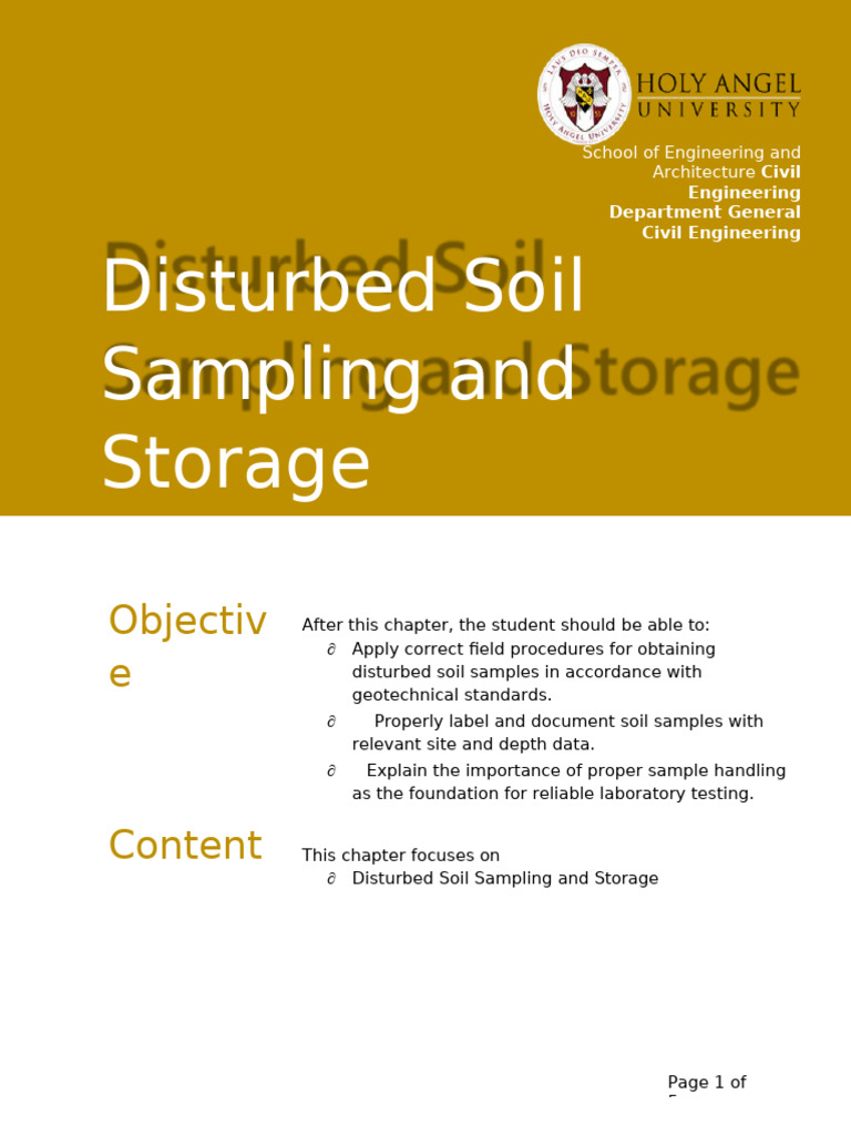 WEEK 3 EXPERIMENT NO. 3 Disturbed Soil Sampling and Storage | PDF