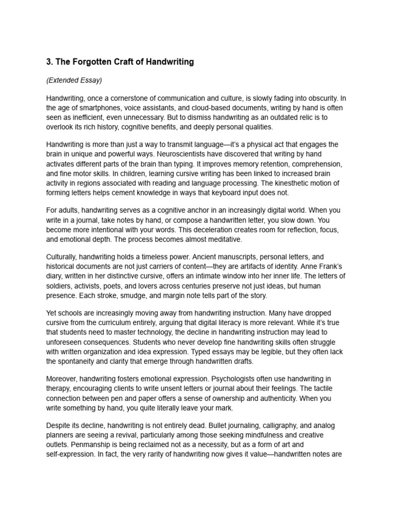 The Forgotten Craft of Handwriting | PDF | Cognition | Writing