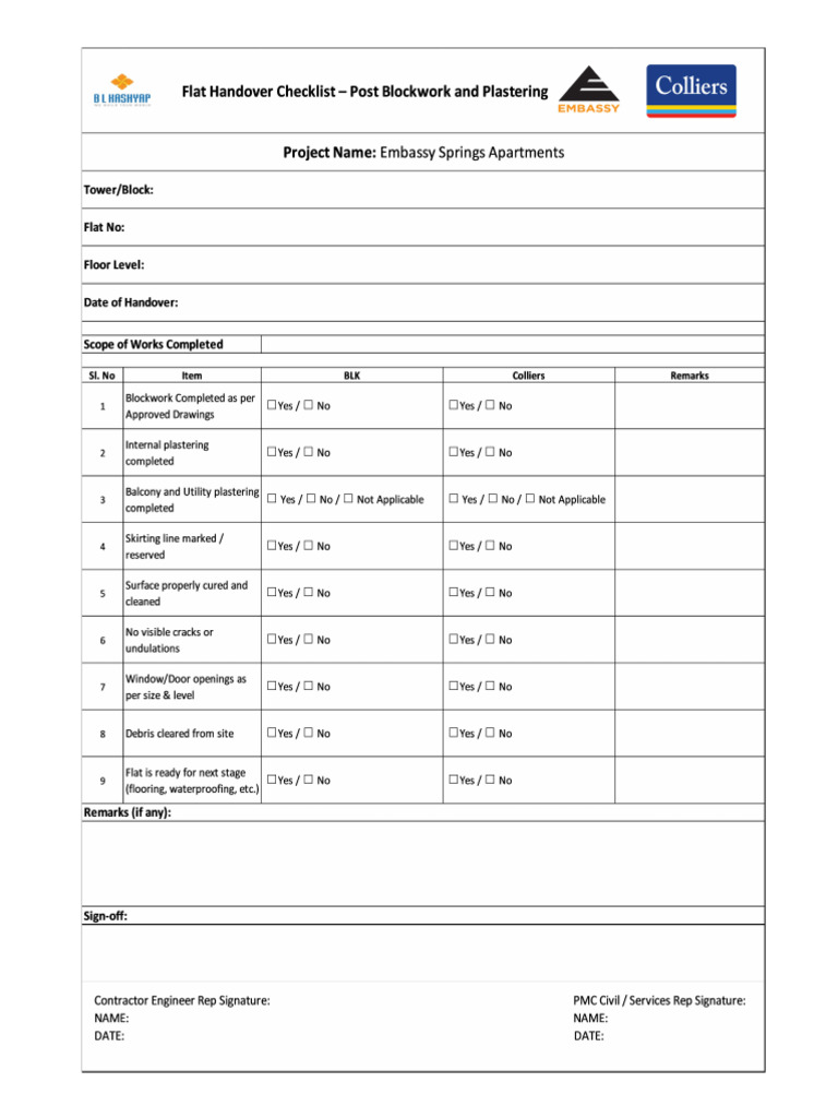 Flat Handover Checklist | PDF
