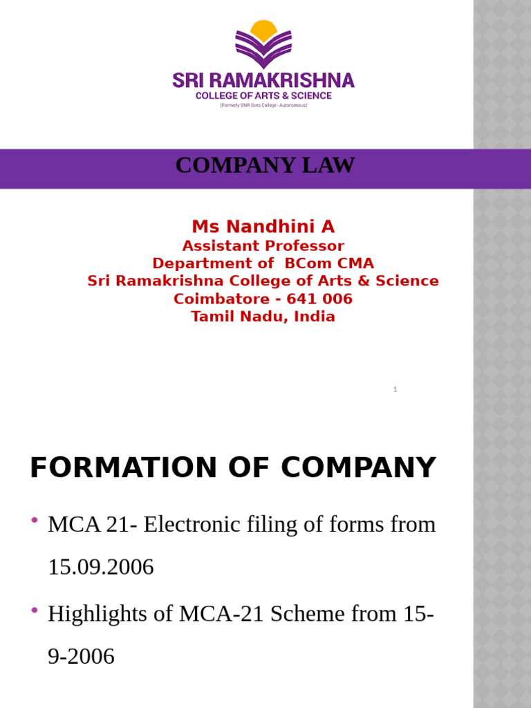 CL U1 Formation of Companies MCA-21 | PDF