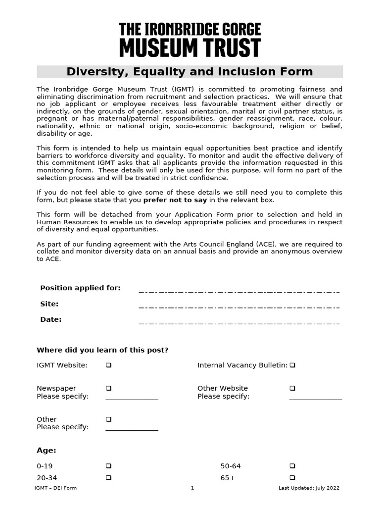 DEI Monitoring Form July 2022 | PDF | Disability | Transgender