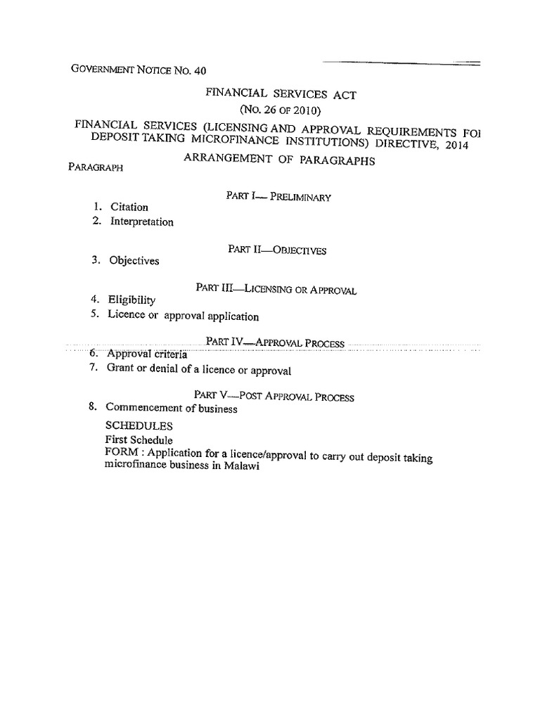 Financial Services (Licensing and Approval Requirements For Deposit ...