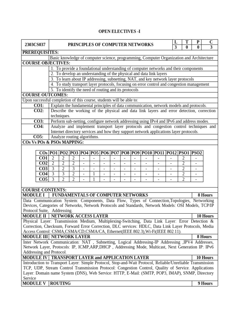 V Sem Open Electives - Syllabus | PDF | Computer Network | Artificial ...