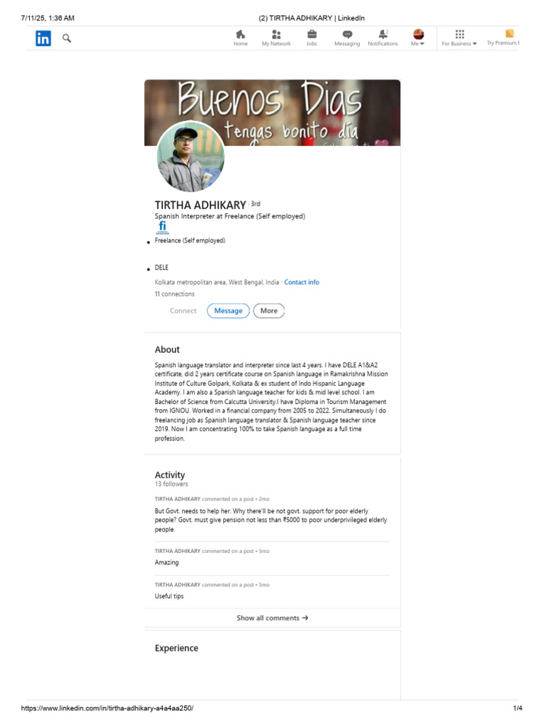 Tirtha Adhikary - Linkedin | PDF | Human Communication | Communication