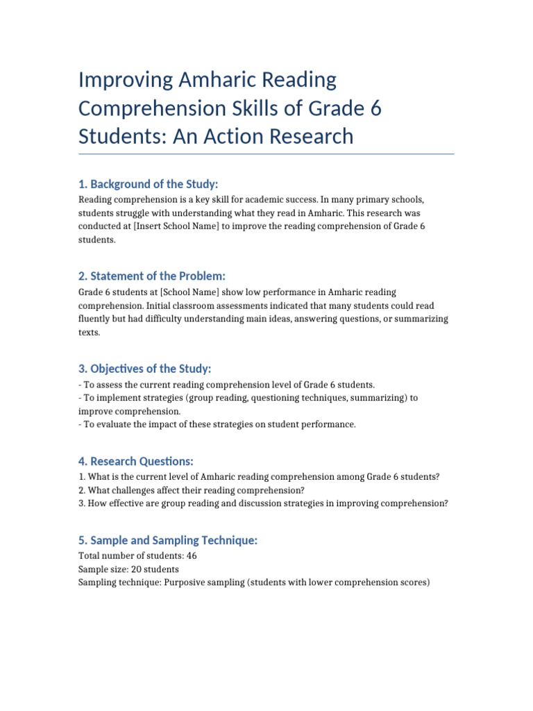 Amharic Reading Comprehension Improvement | PDF