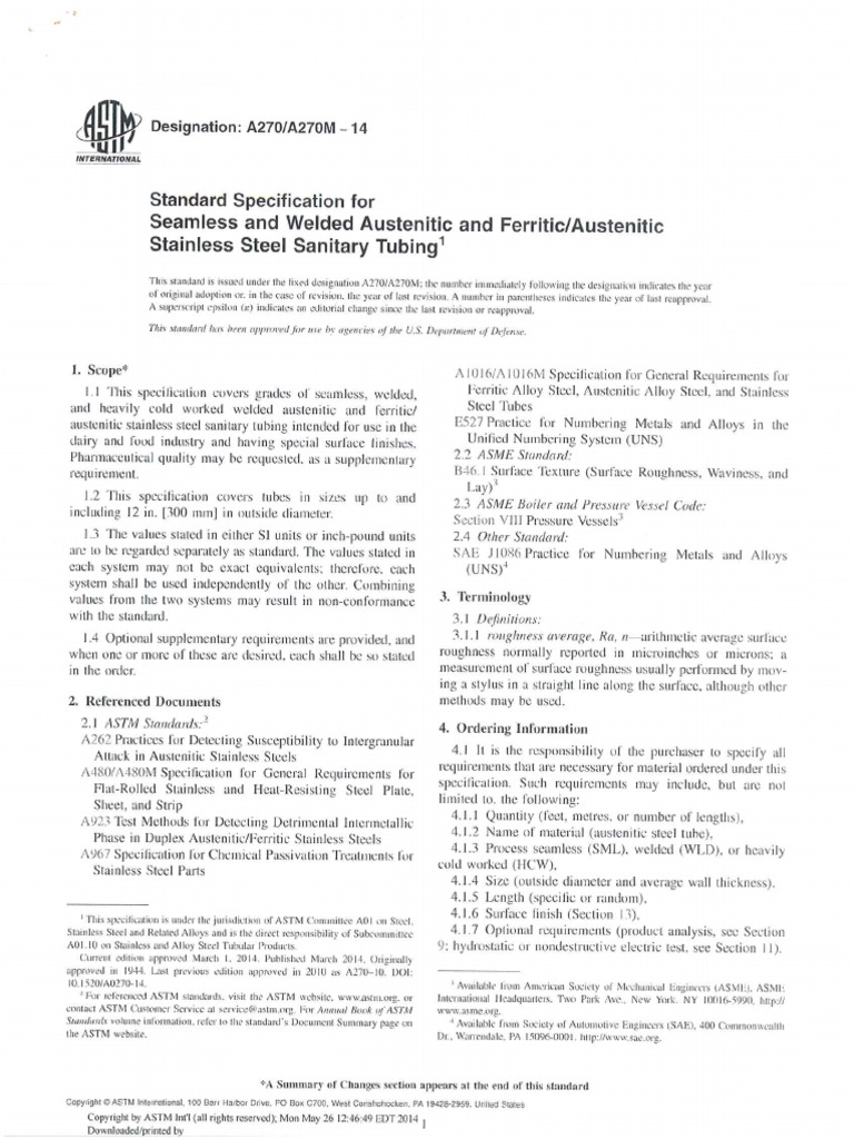 Astm A270-14 | PDF