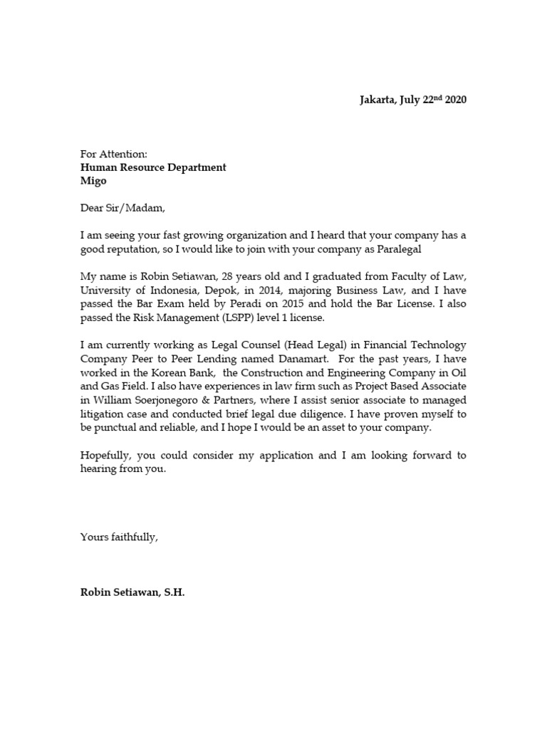 Application Letter To Migo | PDF