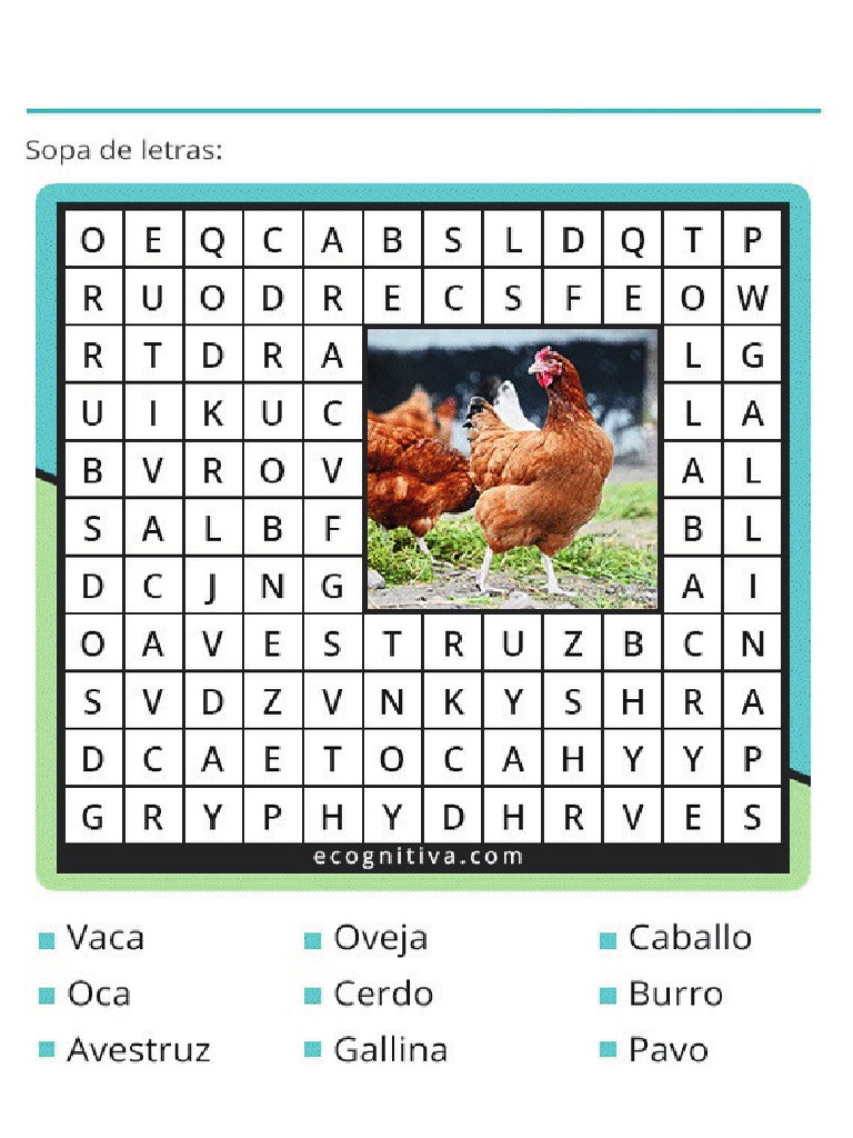 08 Sopa Letras Animales Ecognitiva 1 PDF | PDF