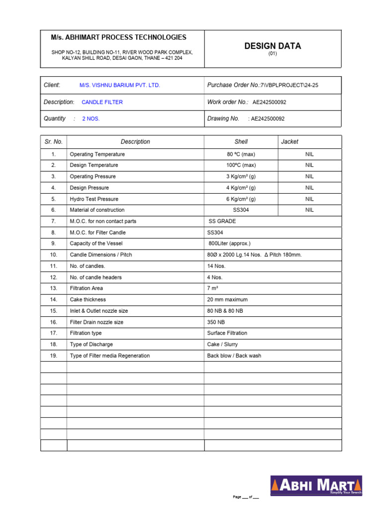 Candle Filter Design Data Sheet | PDF