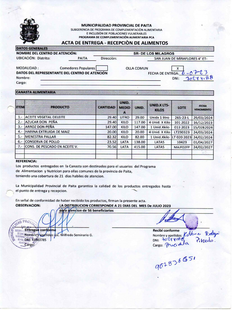 03 Actas de Entrega - Julio 2023 | PDF
