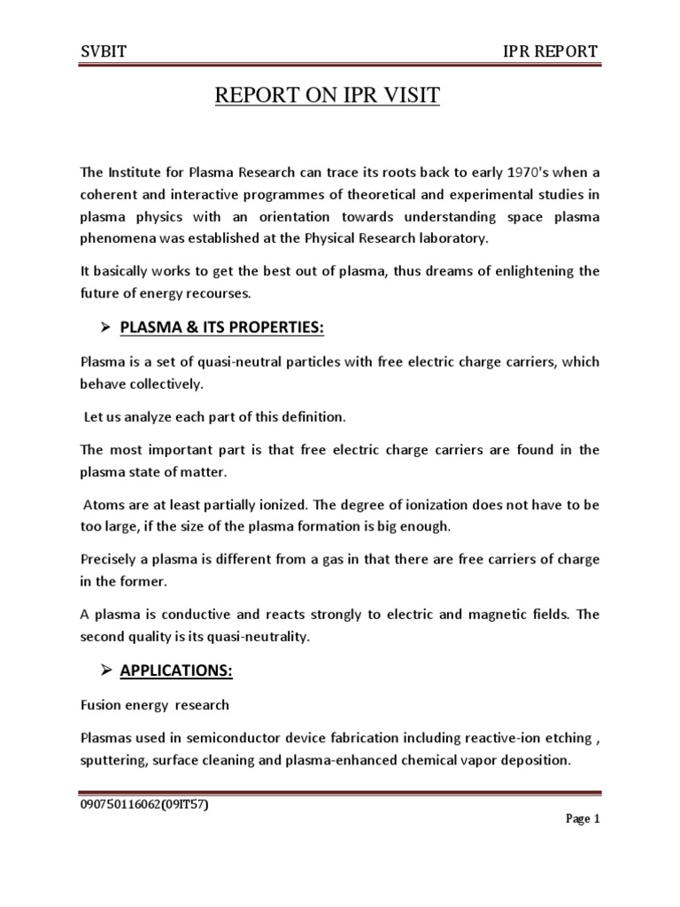 Report On Ipr Visit | PDF | Tokamak | Plasma (Physics)