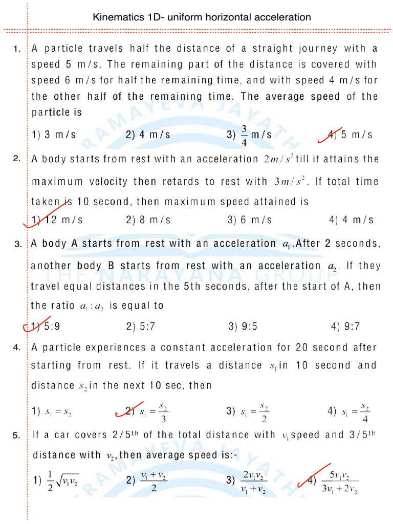 Kinematics 1D - Uniform Horizontal Acceleration | PDF