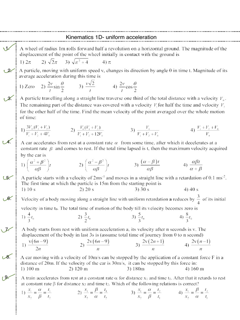 Kinematics 1D - Uniform Acceleration | PDF
