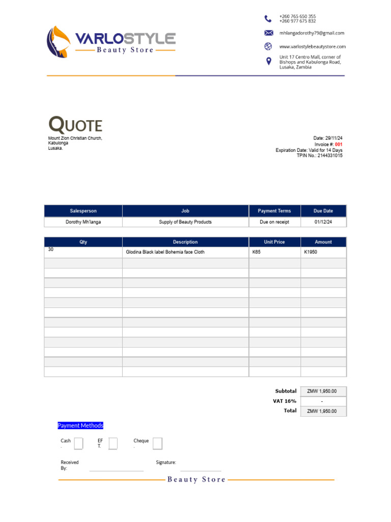 Varlostyle Quotation Template | PDF