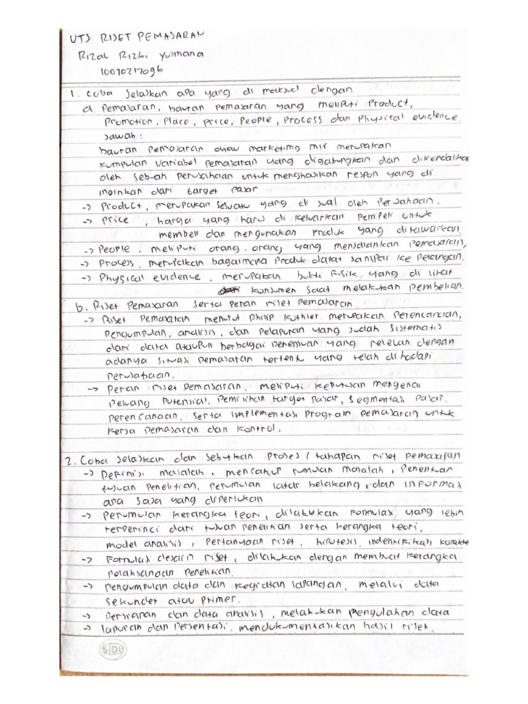 Uts Riset Pemasaran - Rizal Rizki Y - 17096 | PDF