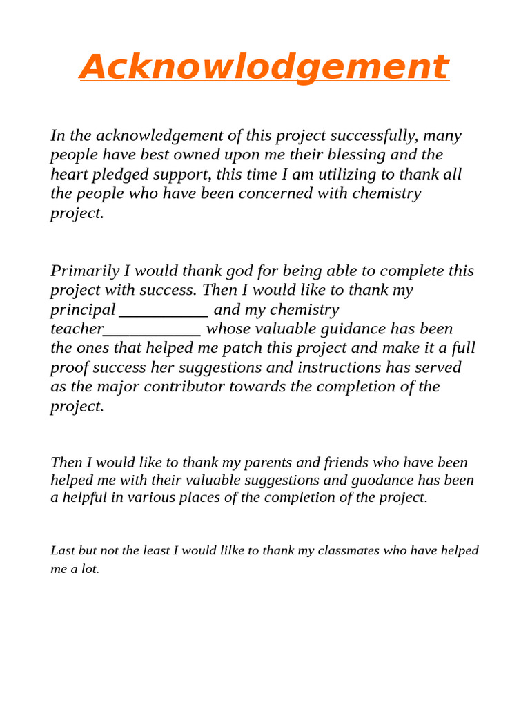 Acknowledgement for Chemistry Project | PDF