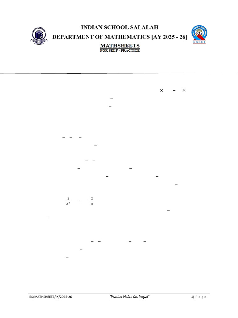 Class 9 Practice Worksheet - Polynomial | PDF | Factorization | Chess ...