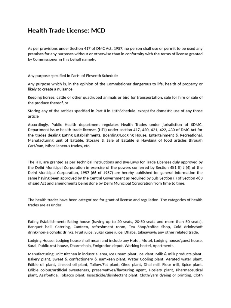 Health Trade License MCD | PDF | Drink | Confectionery