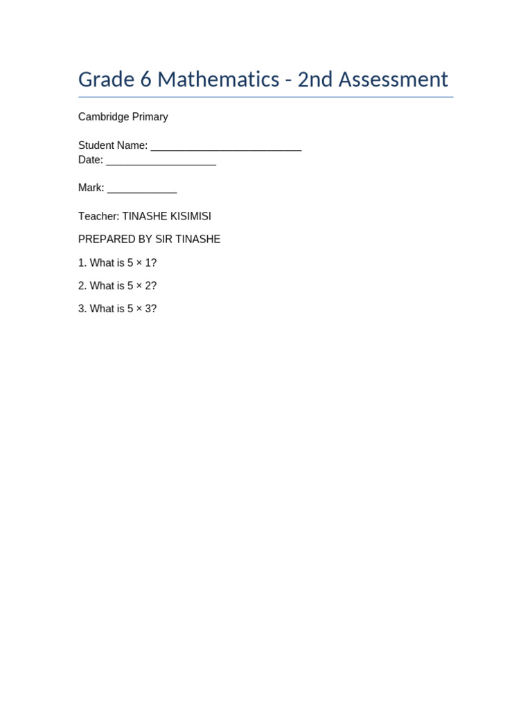 Cleaned Grade6 Maths Assessment | PDF
