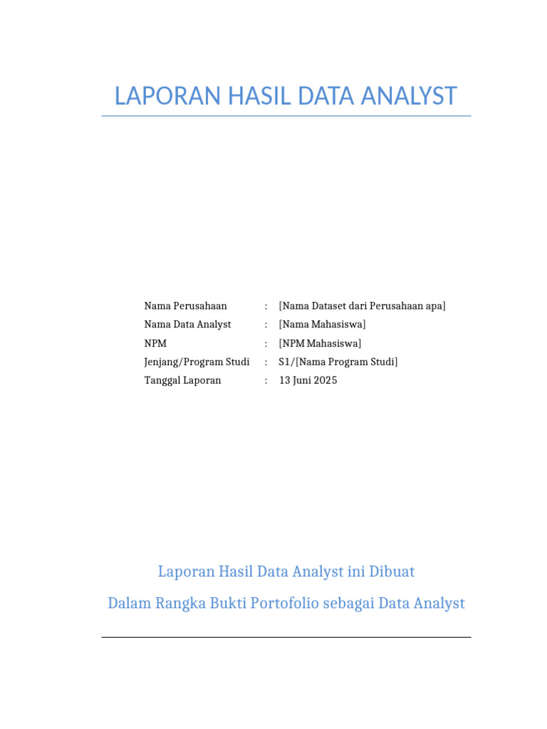 Template Laporan Hasil Portofolio Data Analyst | PDF