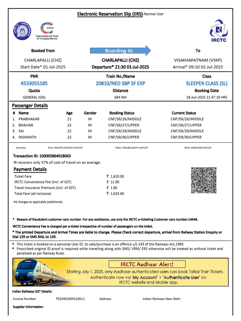 20810/ned SBP SF Exp Sleeper Class (SL) | PDF | Identity Document ...