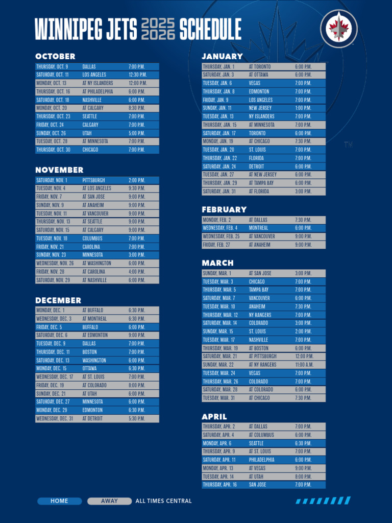 Winnipeg Jets 2025-26 Schedule PDF | PDF | Ice Hockey | National Hockey ...