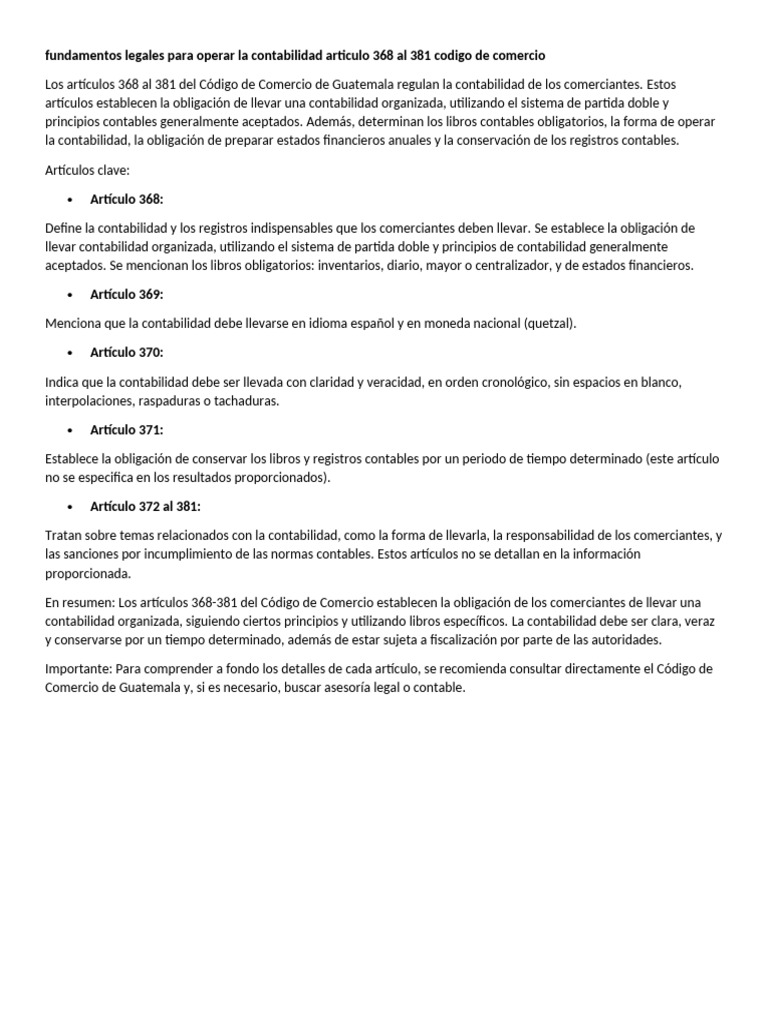 Contabilidad según Código de Comercio GT | PDF