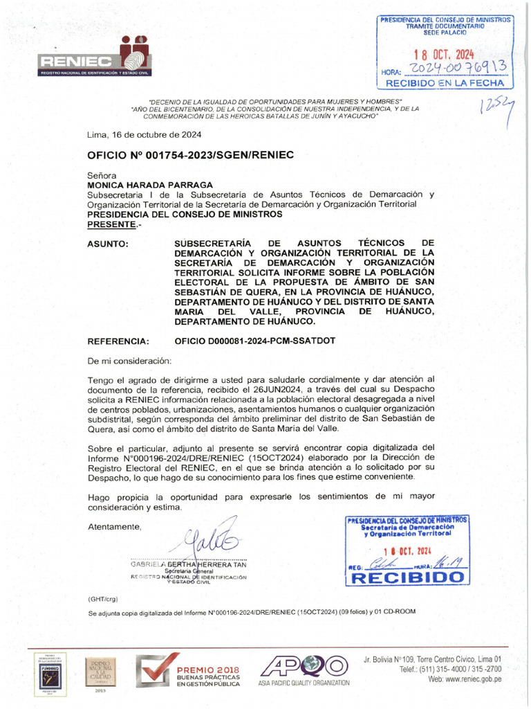 RENIEC - Poblac Electoral - SSQuera-SmValle - Huanuco - 01 CD - 10 Fols ...