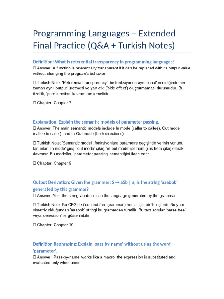Programming Languages Final Extended Questions | PDF