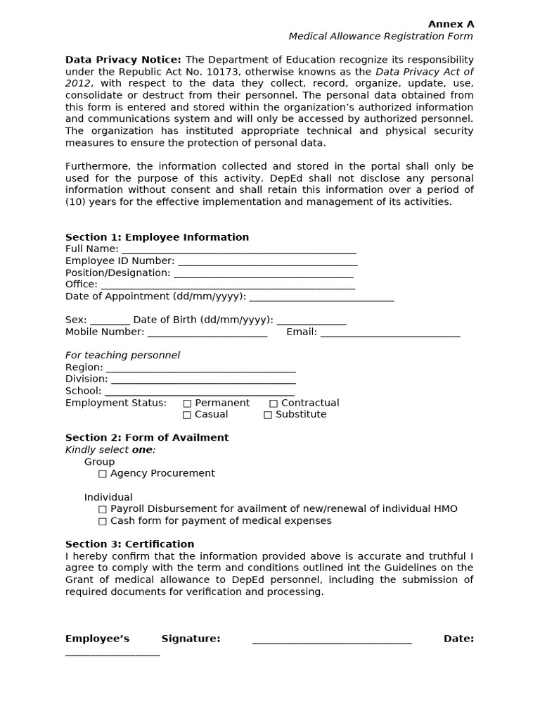 Medical Allowance Registration Form | PDF