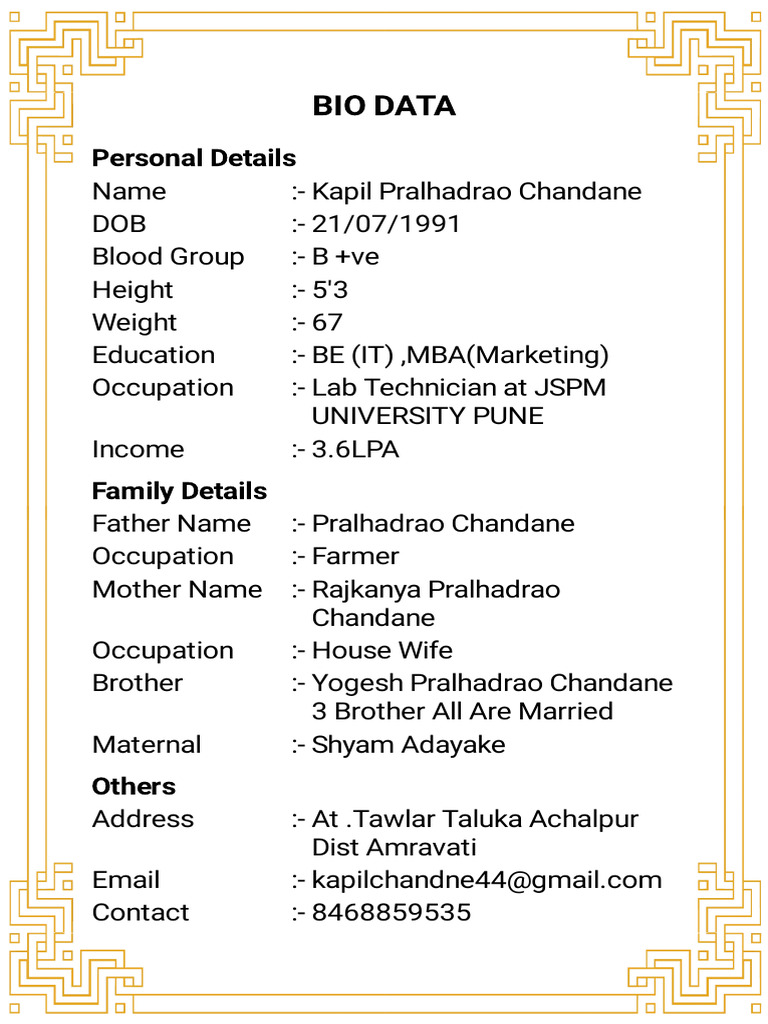 Kapil Chandane: Bio Data Overview | PDF